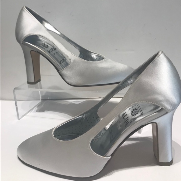 Alida | Shoes | Alida White Satin High Heel Open Side Round Toe | Poshmark